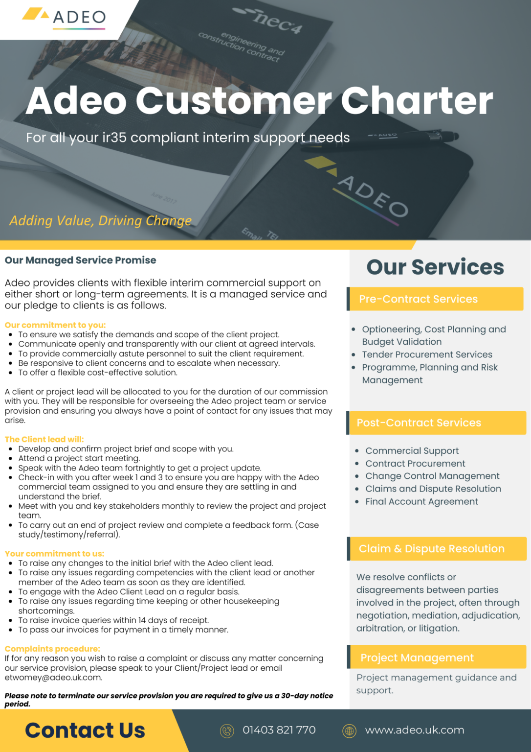 Our Customer Charter - Adeo Construction Consulting Company