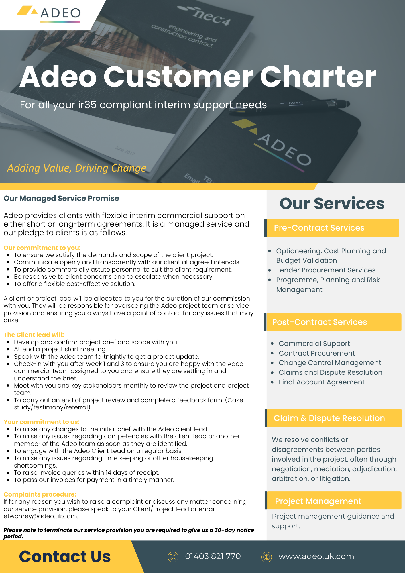 Our Customer Charter - Adeo Construction Consulting Company